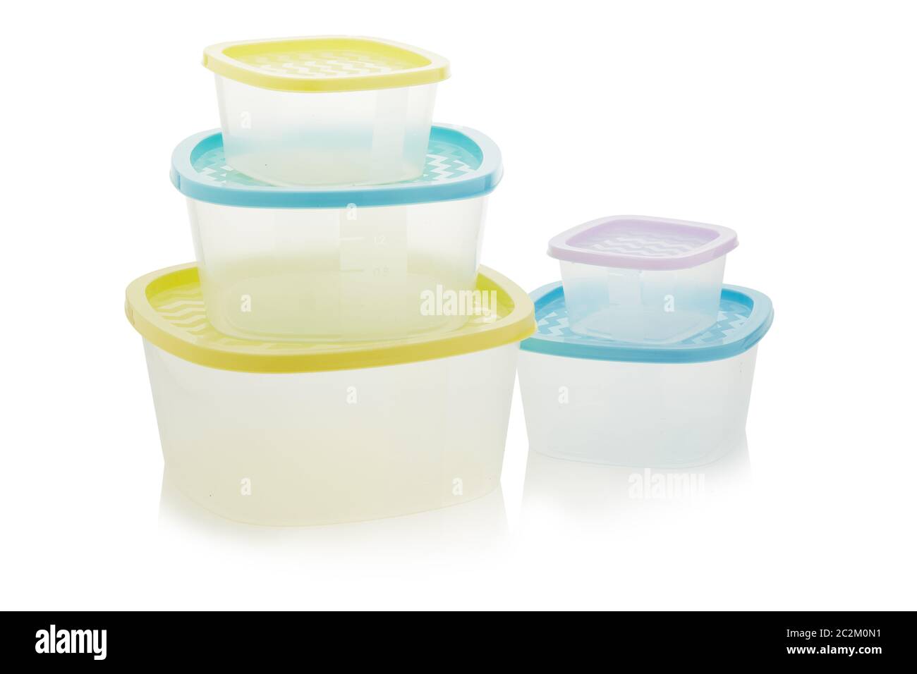 Set of empty transparent plastic containers for food isolated on white ...