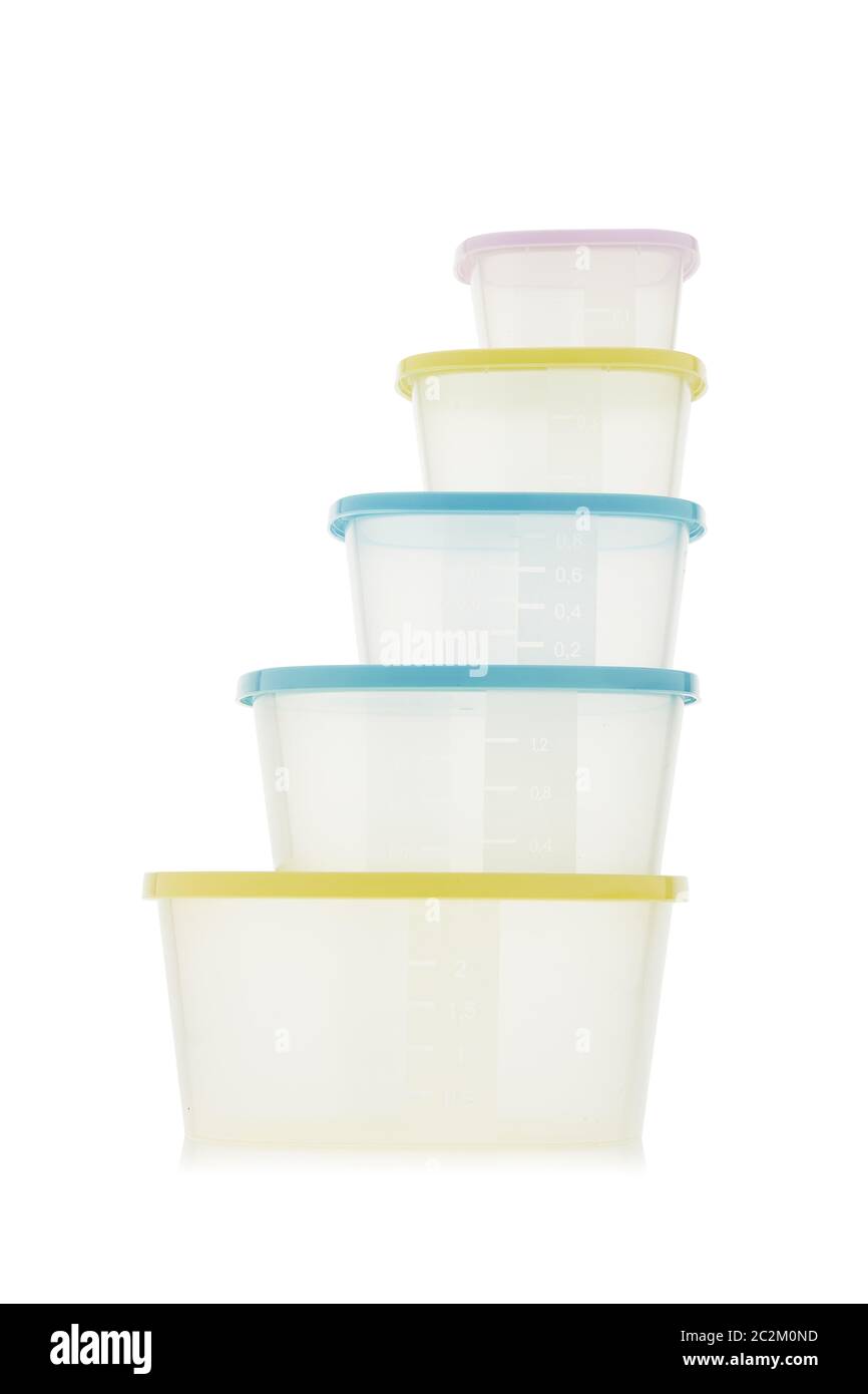 Set of empty transparent plastic containers for food isolated on white ...