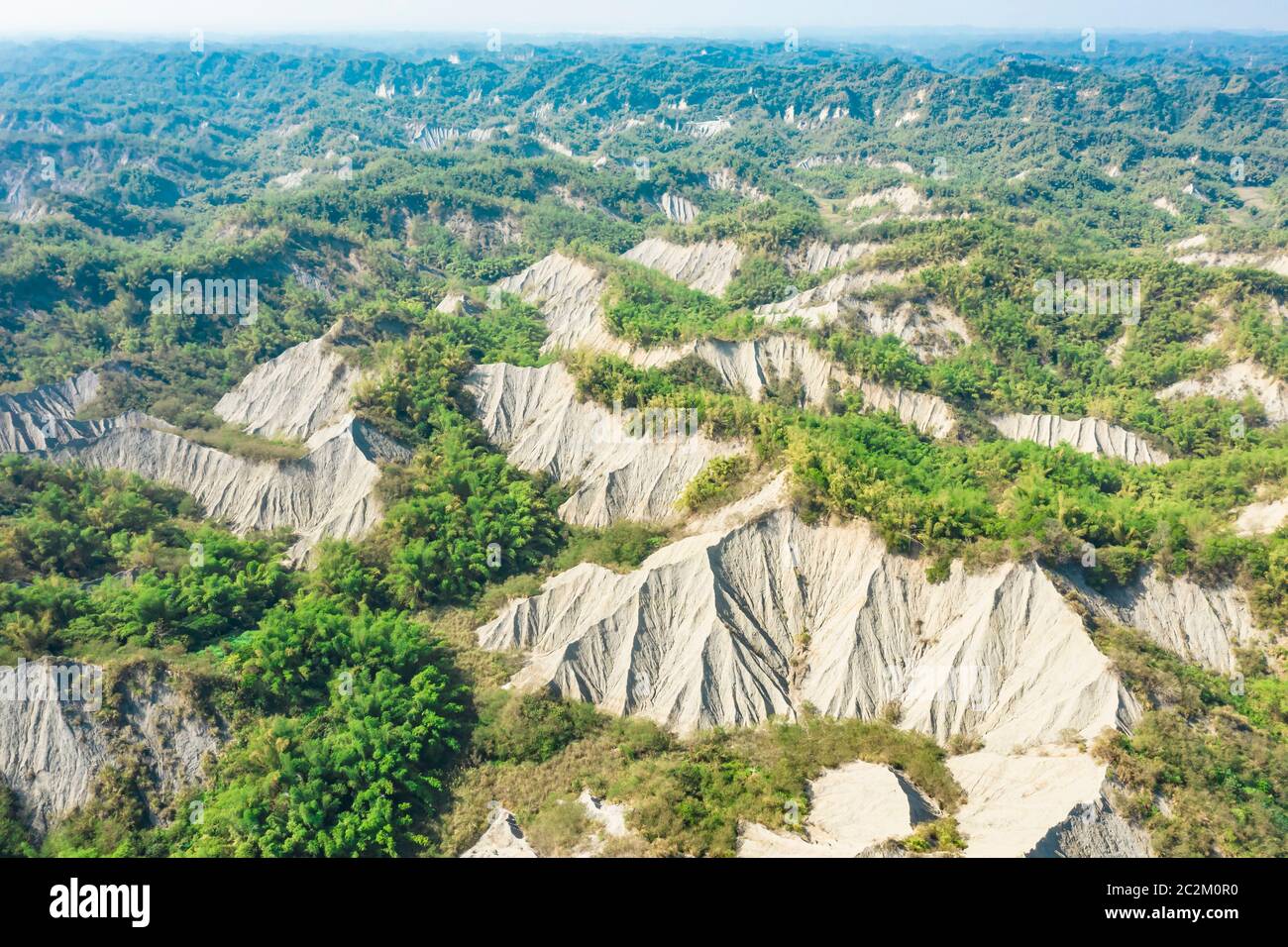 Aerial view of Tianliao Moon World. volcano mud and limestone area ...