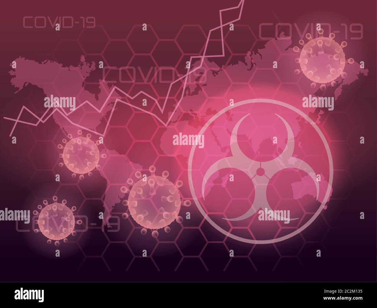 covid19 particles and earth maps with biohazard futuristic lights ...