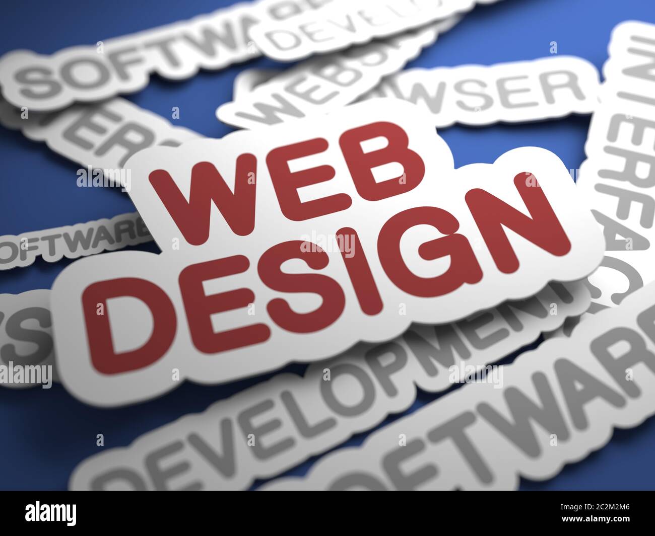 Web Design Text on Blue Background with Selective Focus. 3D Render ...