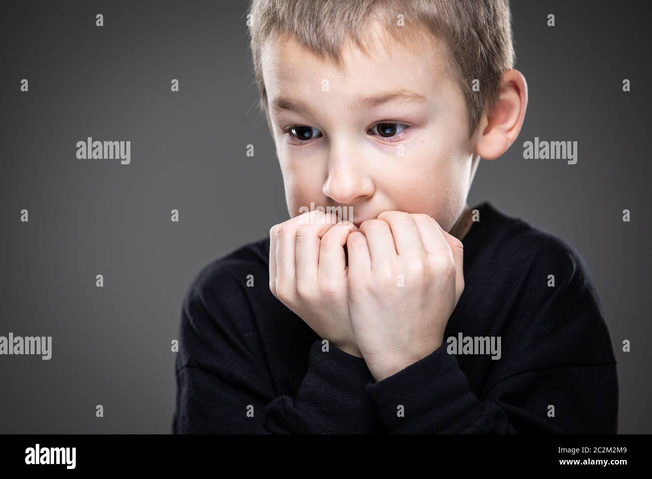 Anxiety/fear in a little boy - education concept hinting behavioral ...