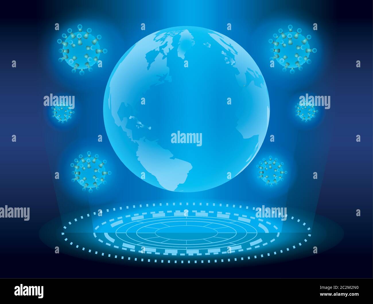 covid19 particles and earth planet futuristic lights vector ...