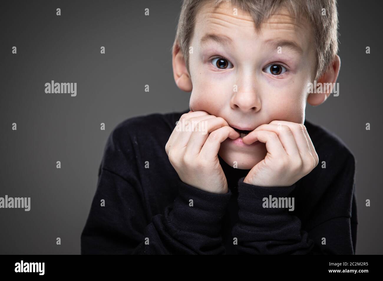 Anxiety/fear in a little boy - education concept hinting behavioral ...