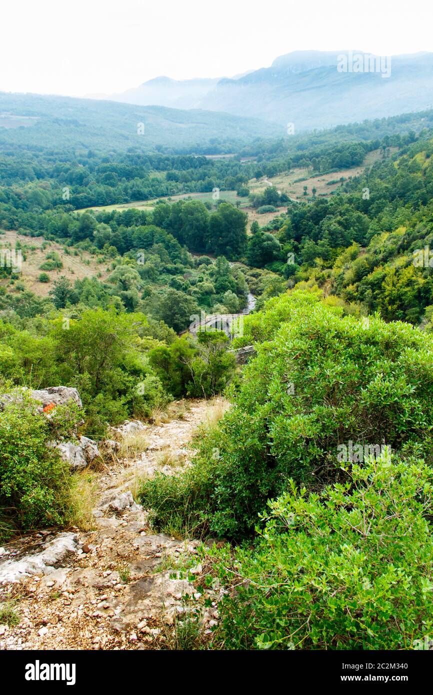 A medieval bridge on Calore River near Felitto in Cilento National Park ...