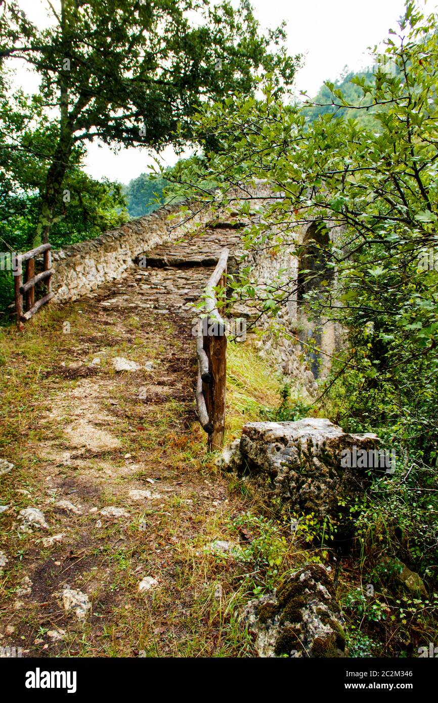 A medieval bridge on Calore River near Felitto in Cilento National Park ...