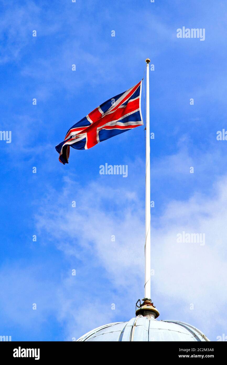 Union Jack British Flag at Flagpole Stock Photo - Alamy