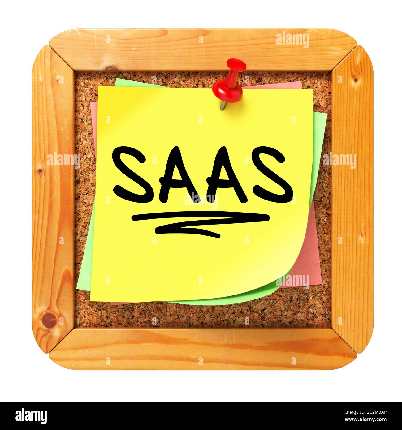 SAAS, Yellow Sticker on Cork Bulletin or Message Board. Information ...