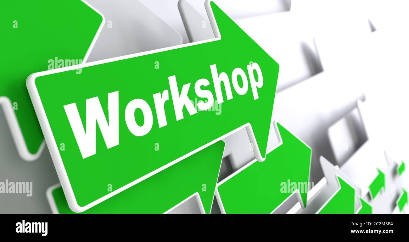 Workshop - Business Concept. Green Arrow with "Workshop" Slogan on a ...