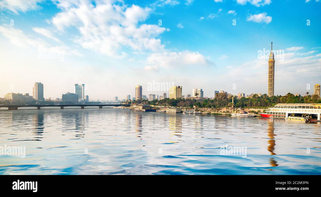 Panorama of the Nile River, view of the Cairo city Stock Photo - Alamy