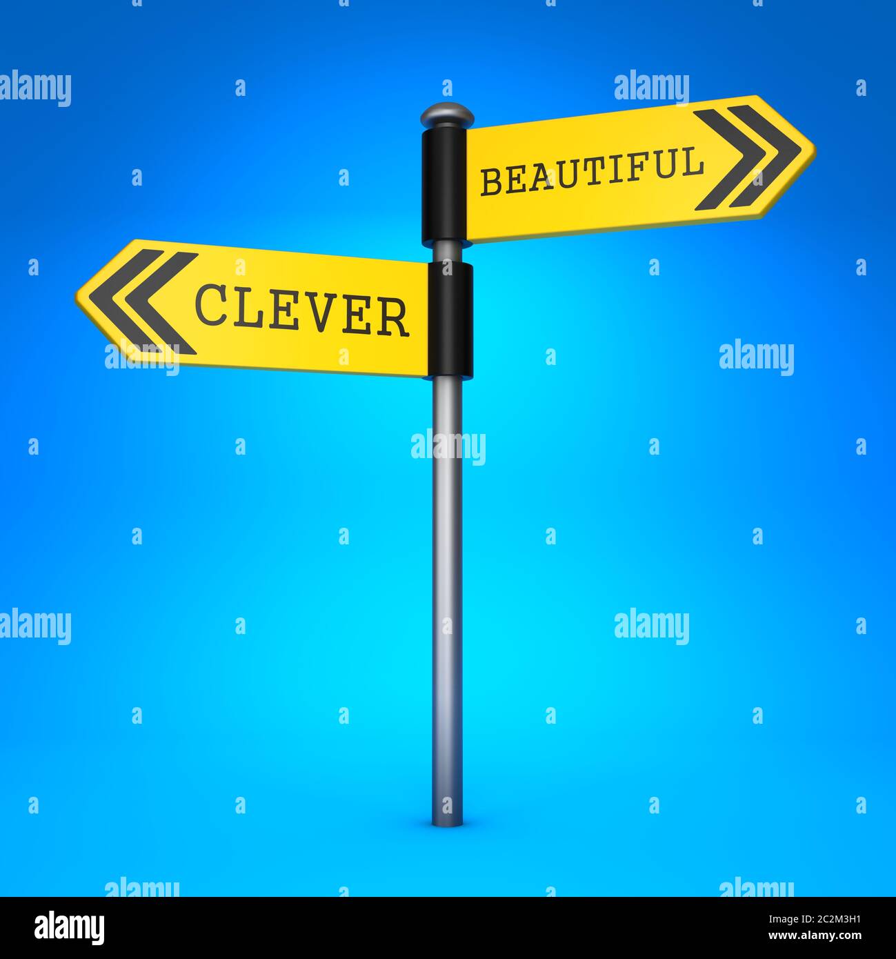 Yellow Two-Way Direction Sign with the Words Clever and Beautiful on ...