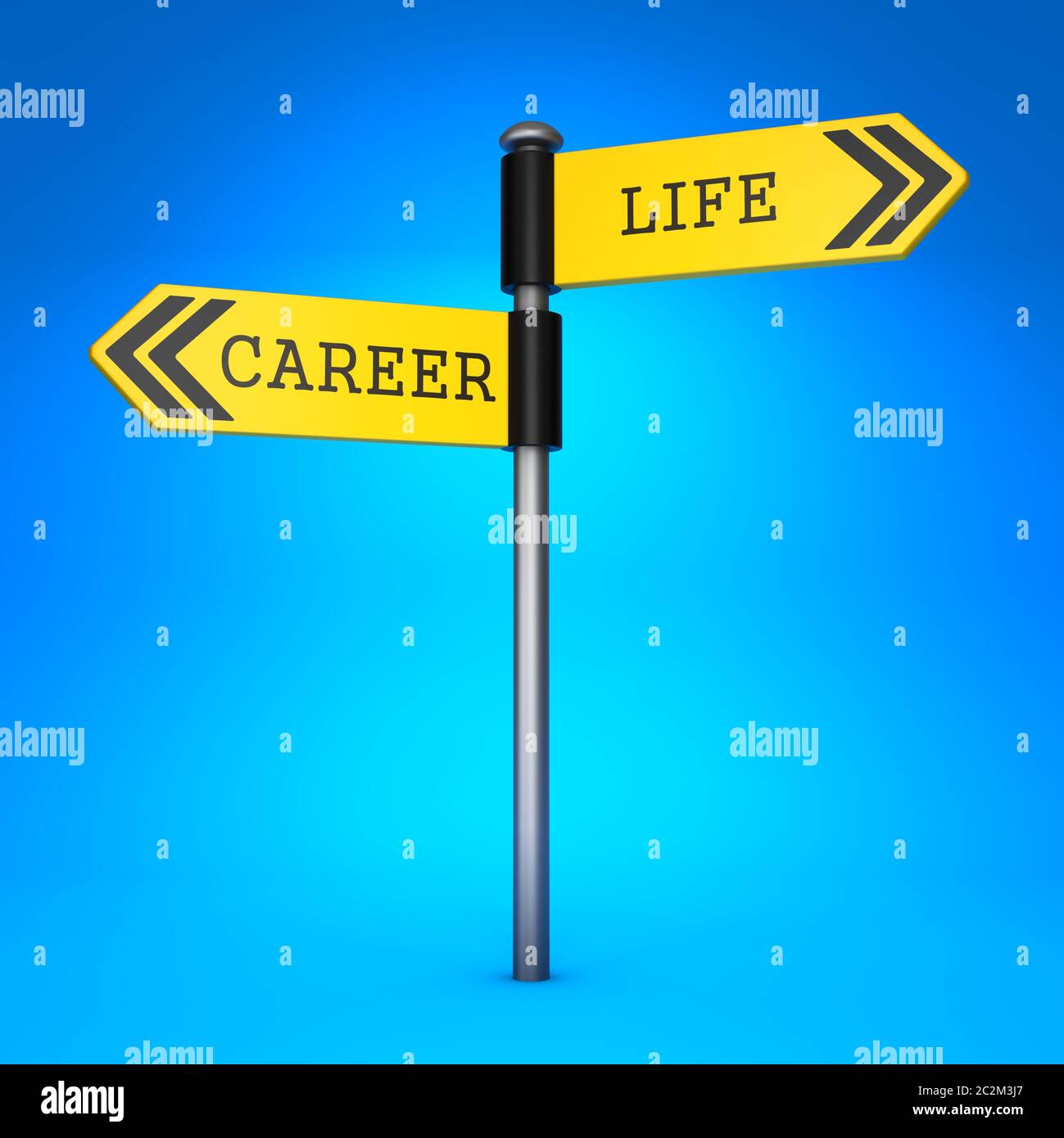 Yellow Two-Way Direction Sign with the Words Career and Life on Blue ...