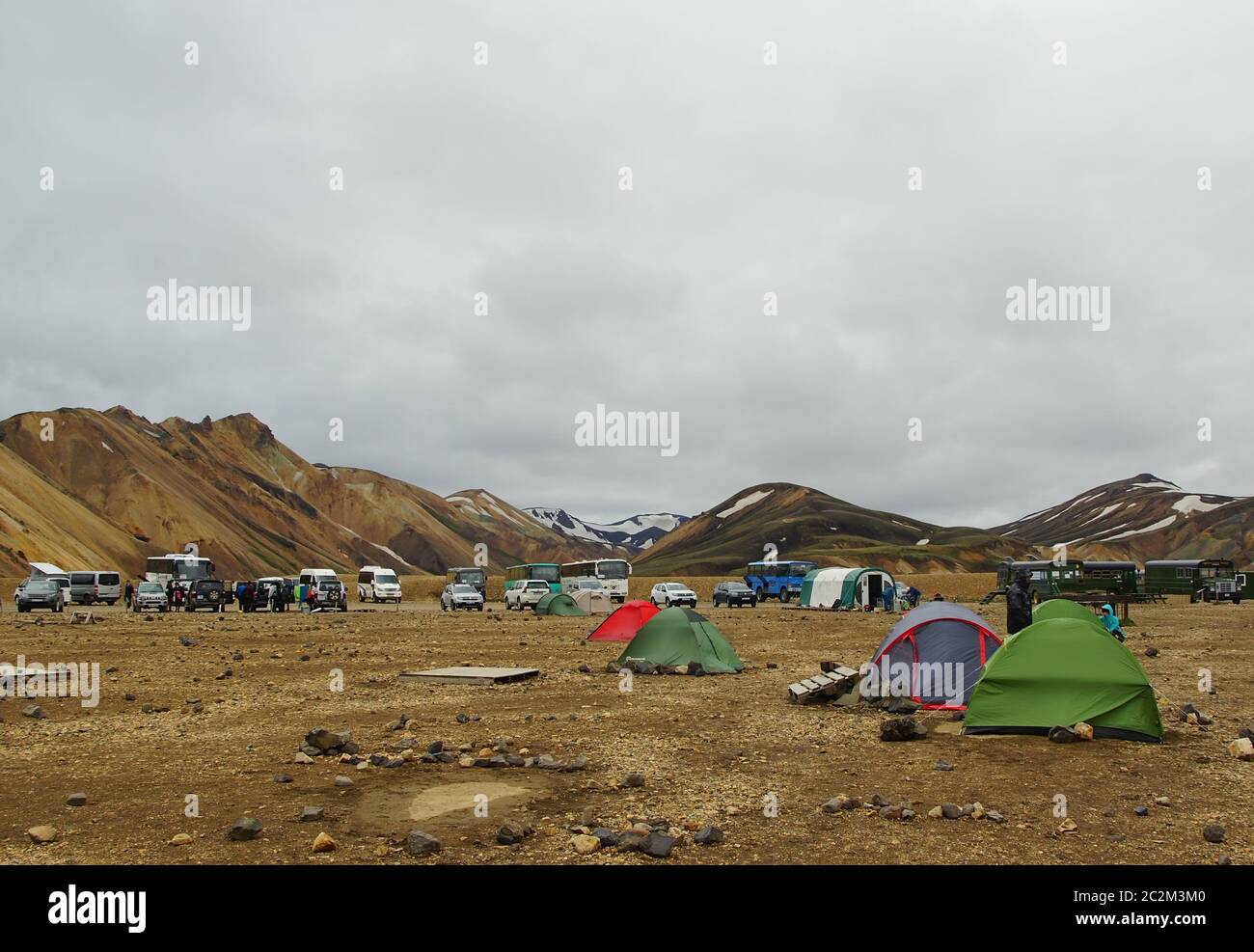 Cold summer morning in the Landmannalaugar valley in southern Iceland ...