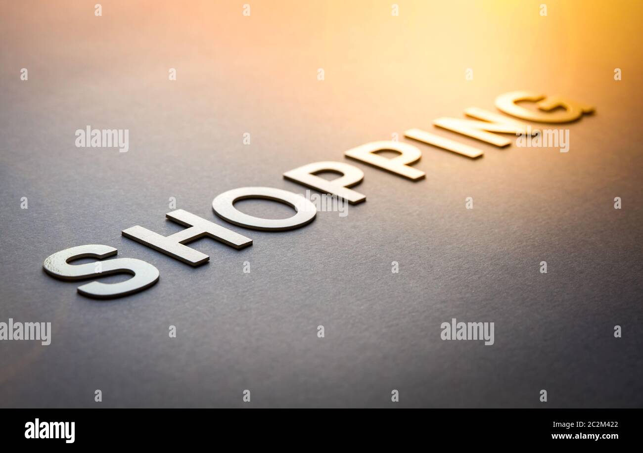 Word shopping written with white solid letters on a board Stock Photo ...