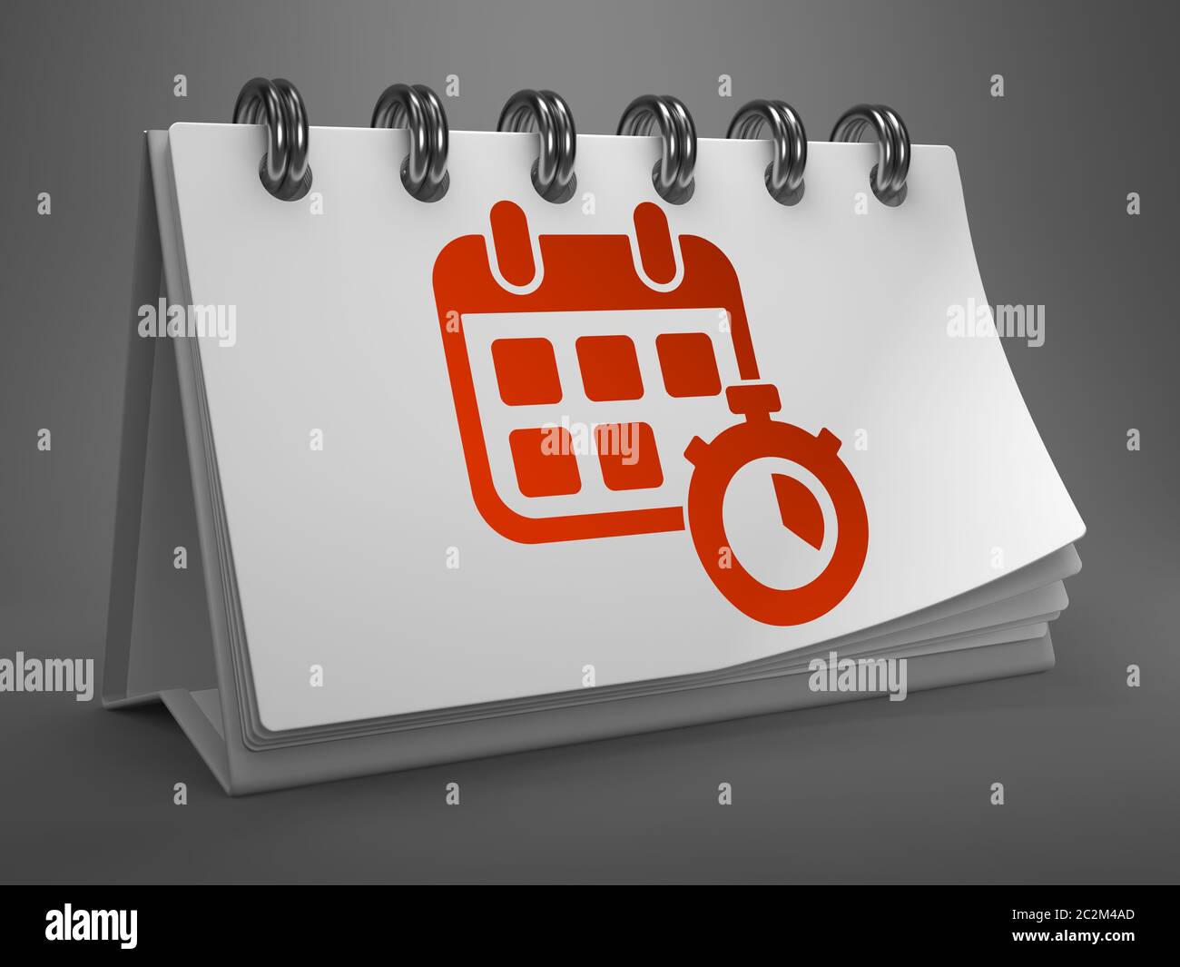 White Desktop Calendar with Red Icon of Calendar with Timer on Gray ...