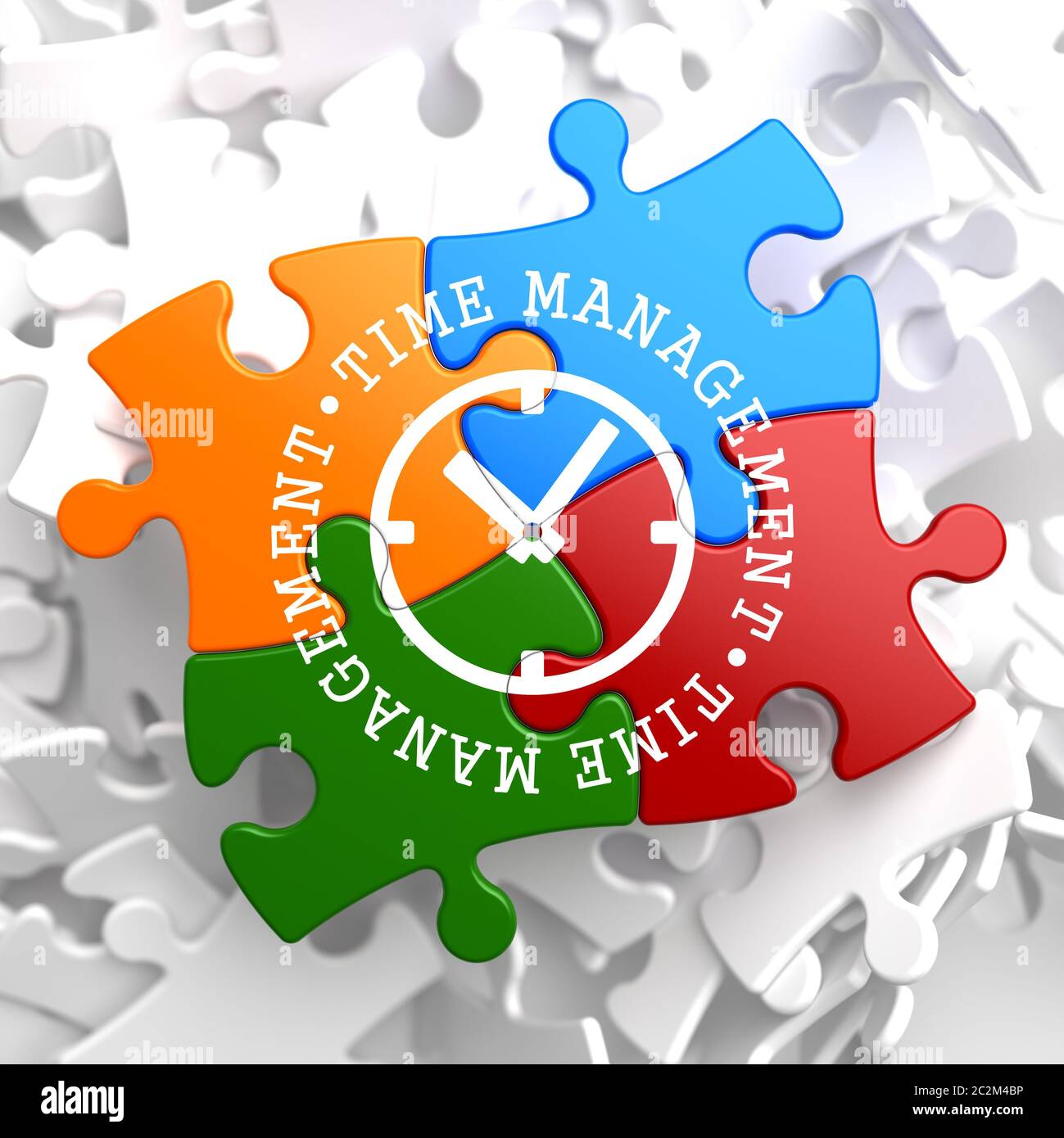 Time Management with Icon of Clock Face Written on Multicolor Puzzle ...