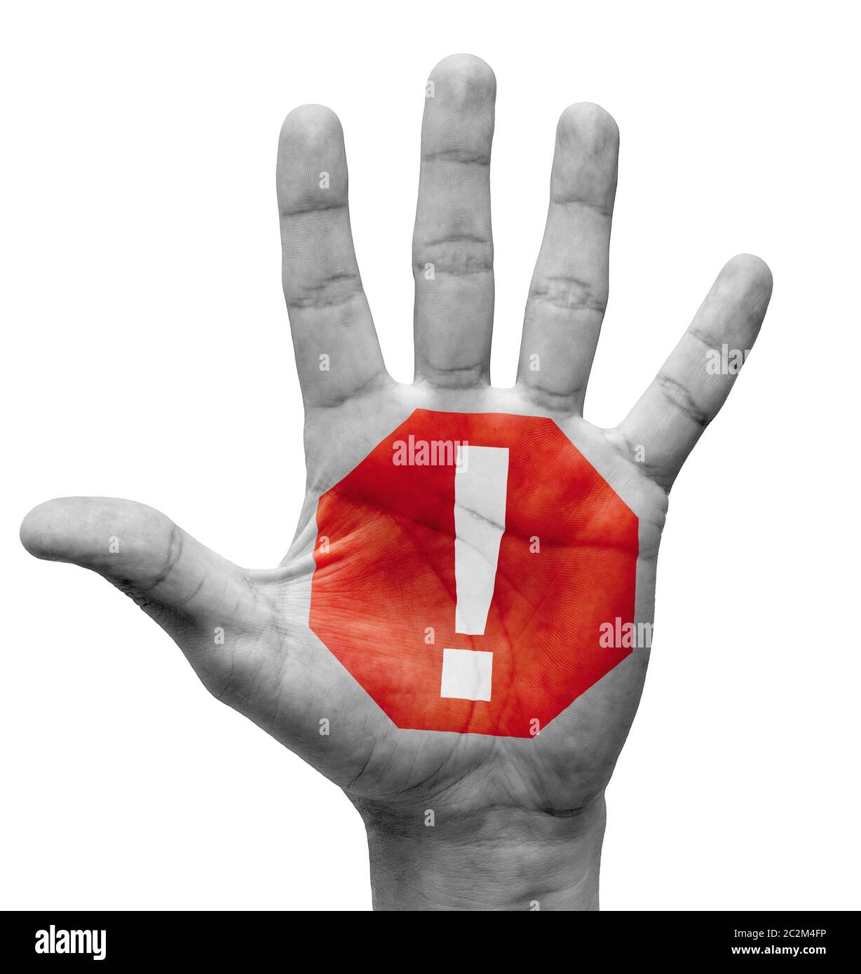 Exclamation Mark - Raised Hand with Stop Sign on the Painted Palm ...