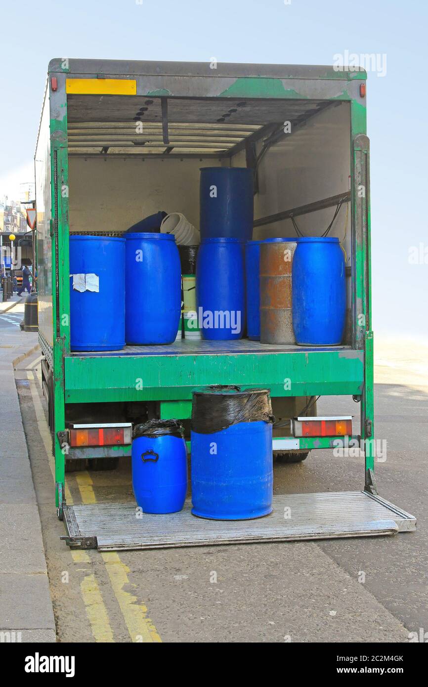 Transport Barrels and Drums With Chemical Material in Truck Stock Photo ...