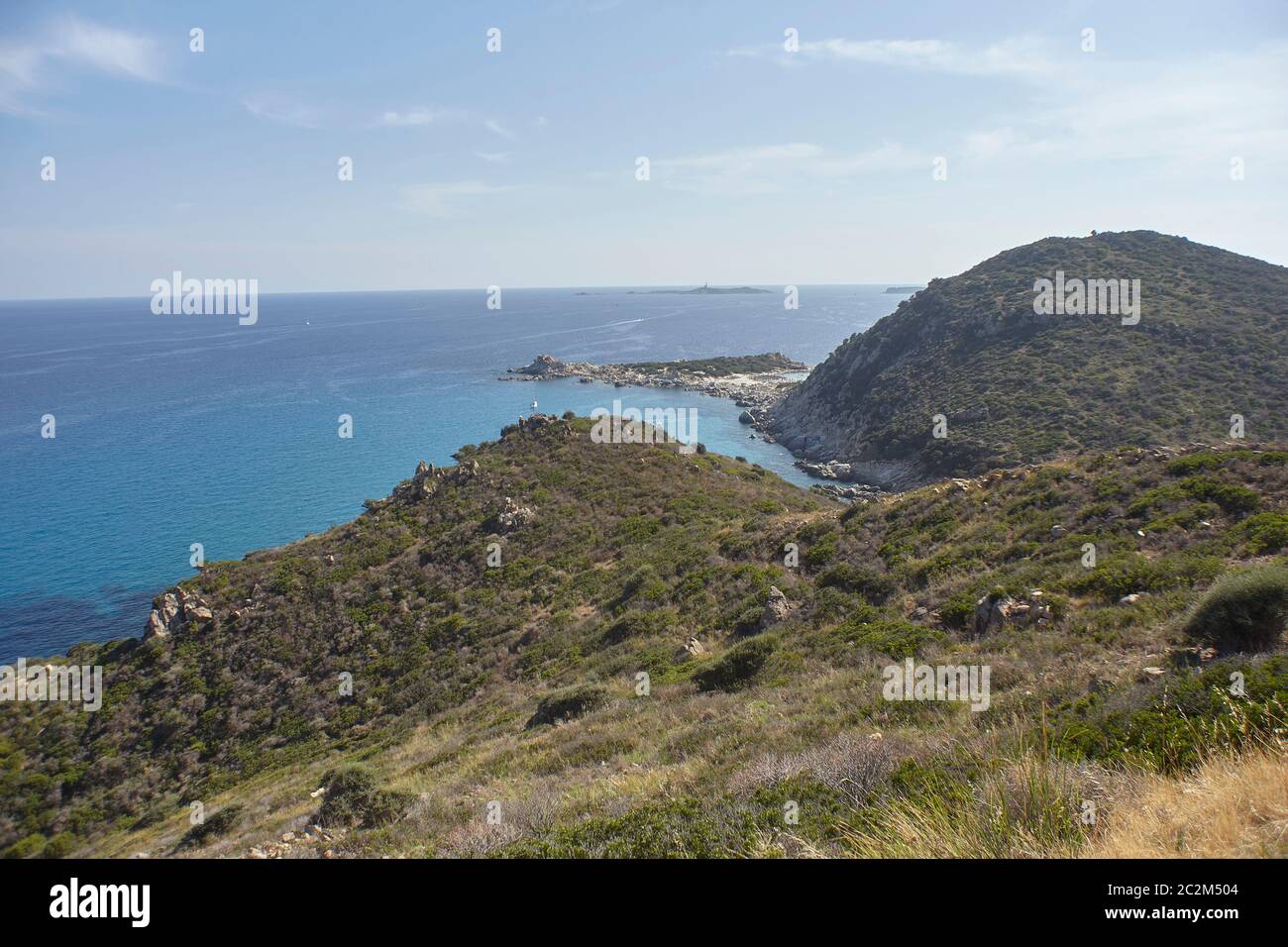 Aerial view of the panorama of a part of the coast of Sardinia ...