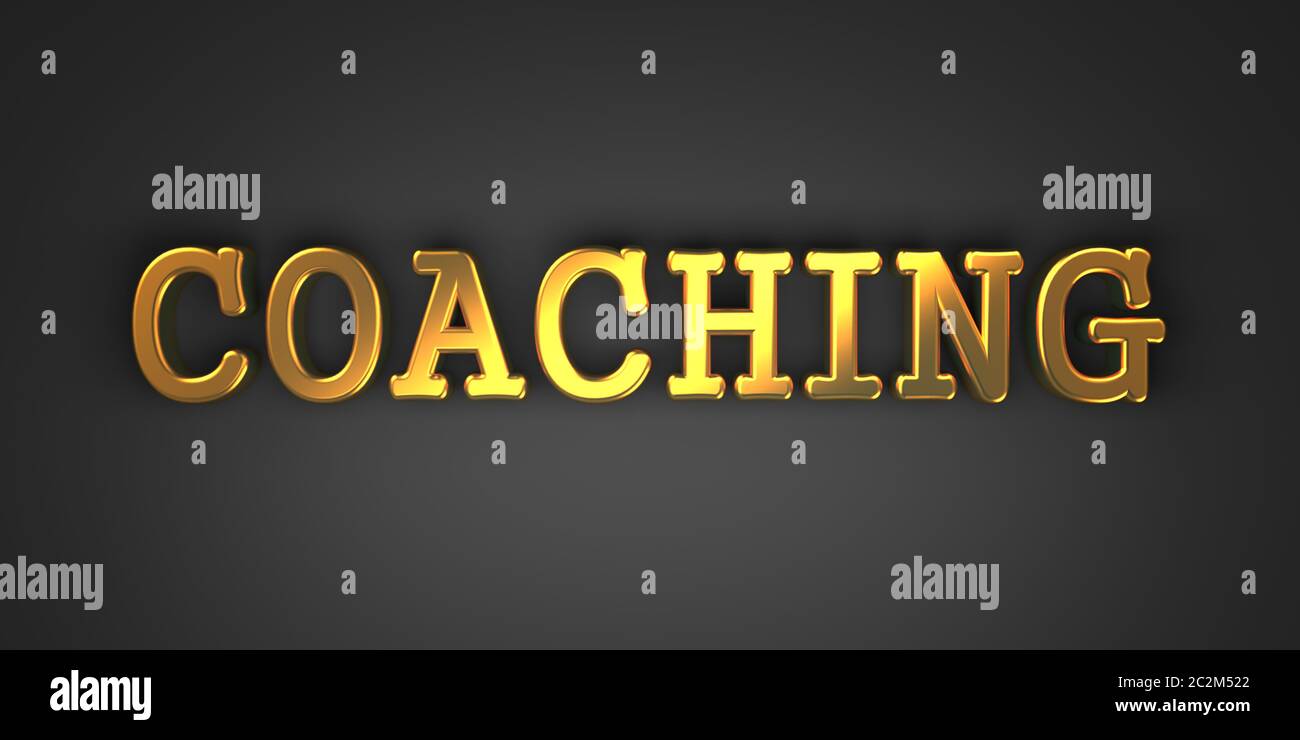 Coaching - Gold Text on Dark Background. Business Concept. 3D Render ...