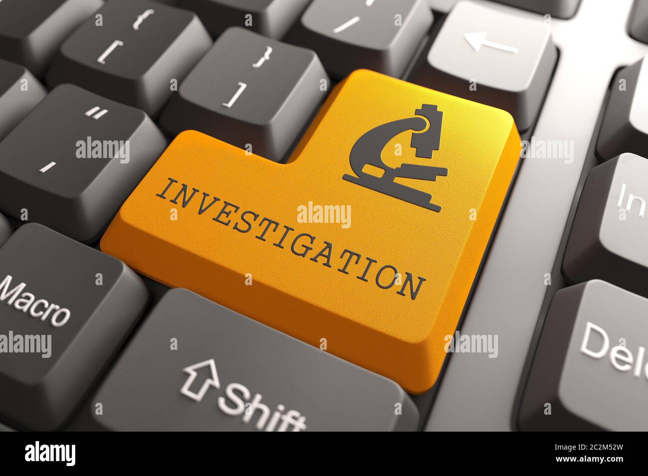 Investigation Word with Microscope Icon on Orange Button on Black ...