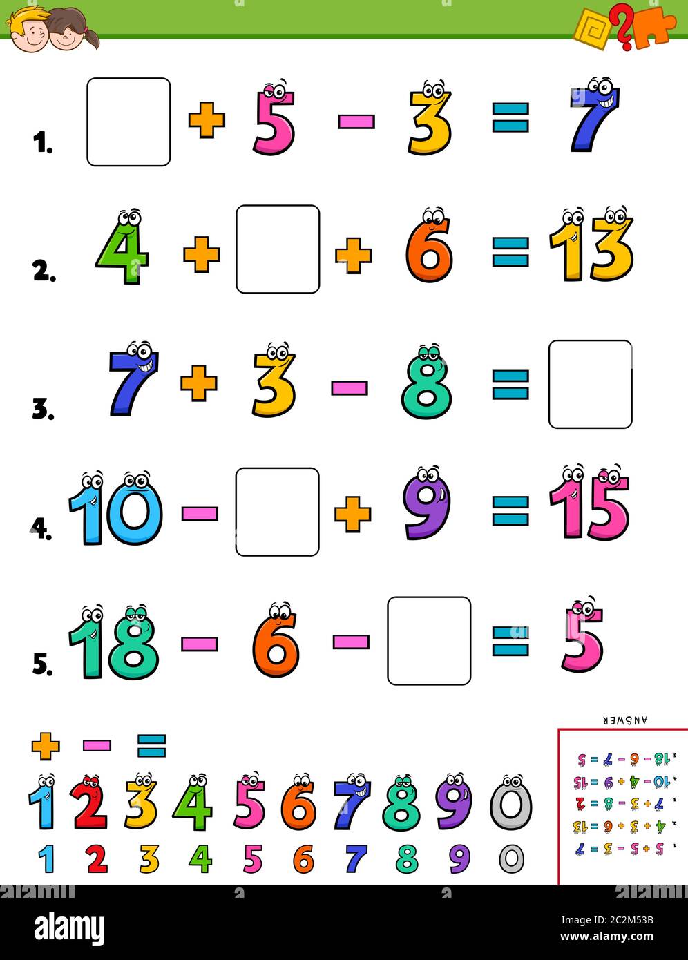 maths calculation educational worksheet for school kids Stock Photo - Alamy