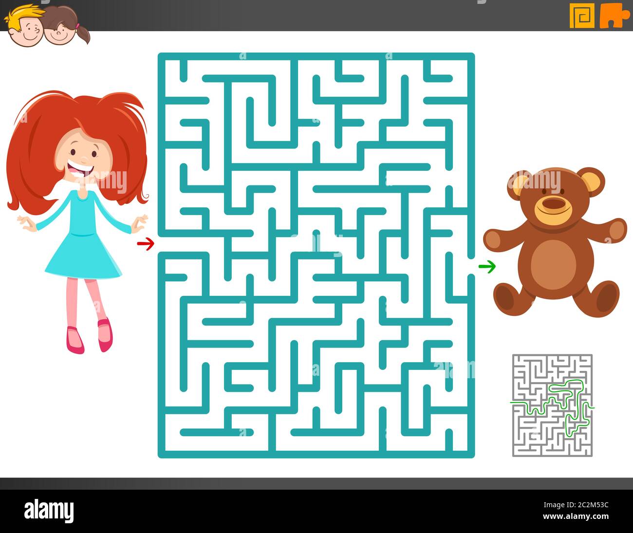 maze game with cartoon girl and teddy bear Stock Photo - Alamy
