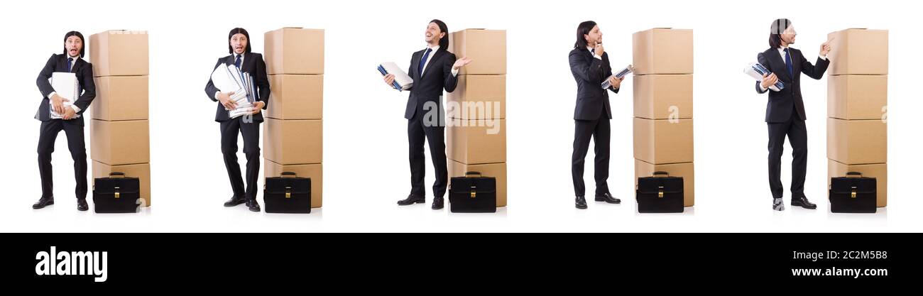 The man with boxes full of work Stock Photo - Alamy