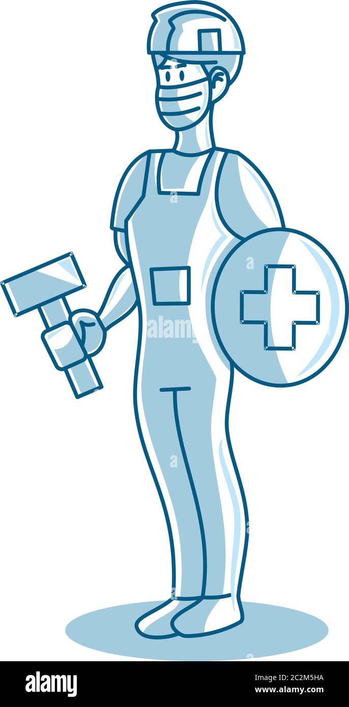 worker man construction wearing medical mask vector Stock Vector Image ...