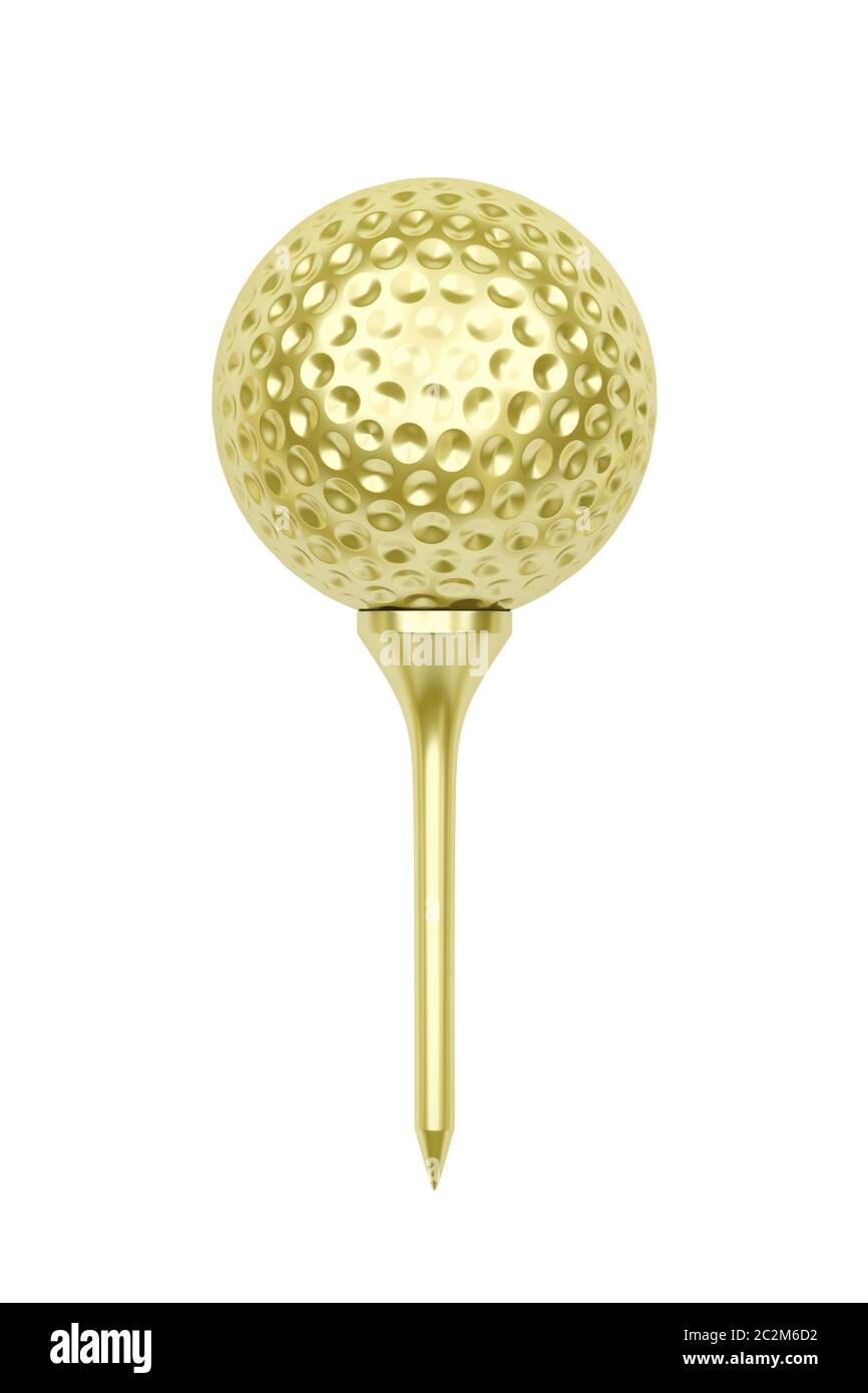 Golden golf ball on tee, isolated on white background Stock Photo - Alamy
