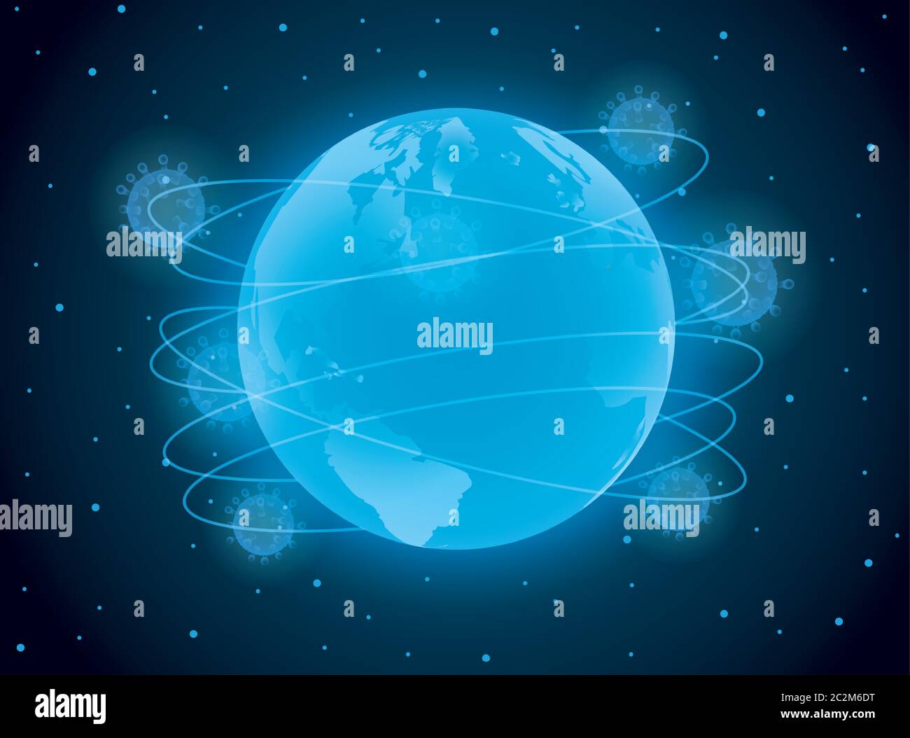 covid19 particles and earth planet futuristic lights vector ...