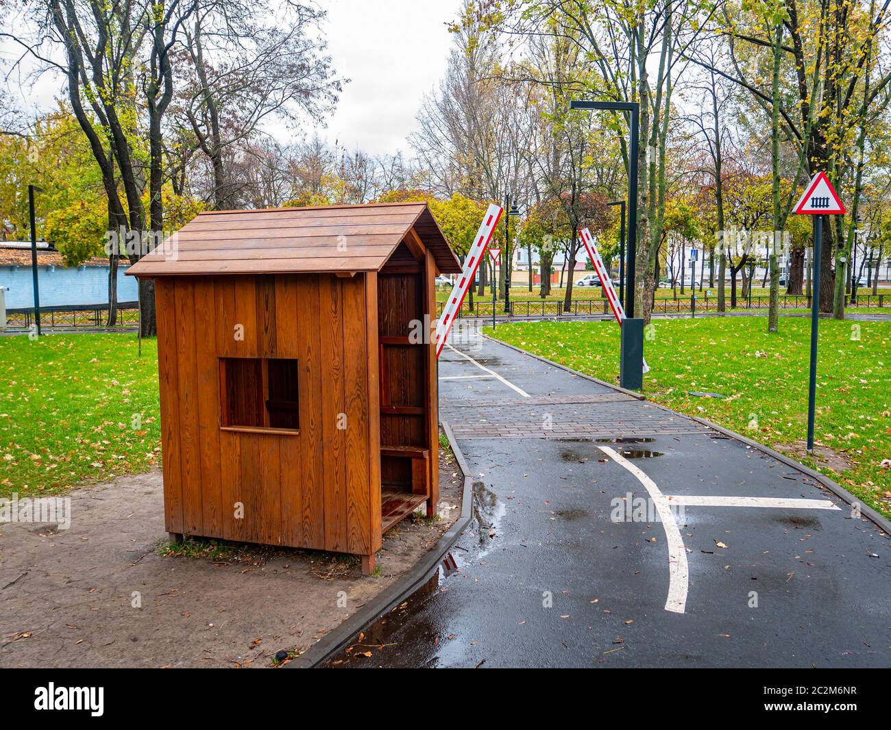 Railroad crossing through the road. Transport Stock Photo - Alamy