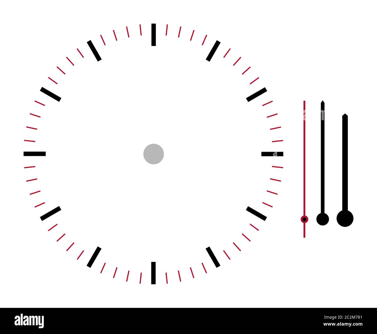 A clock face illustration with hour minute and second hands isolated on ...