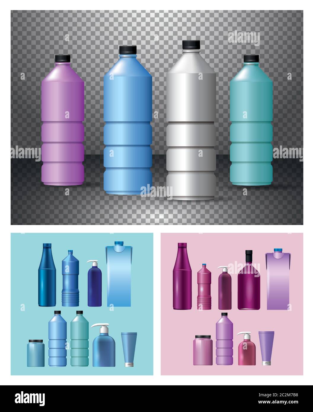 set of materials and styles bottles products vector illustration design ...
