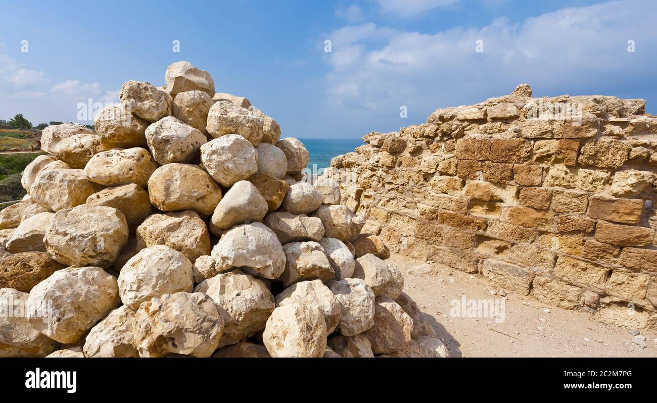 Ballista stones in the Apollonia in Israel Stock Photo - Alamy