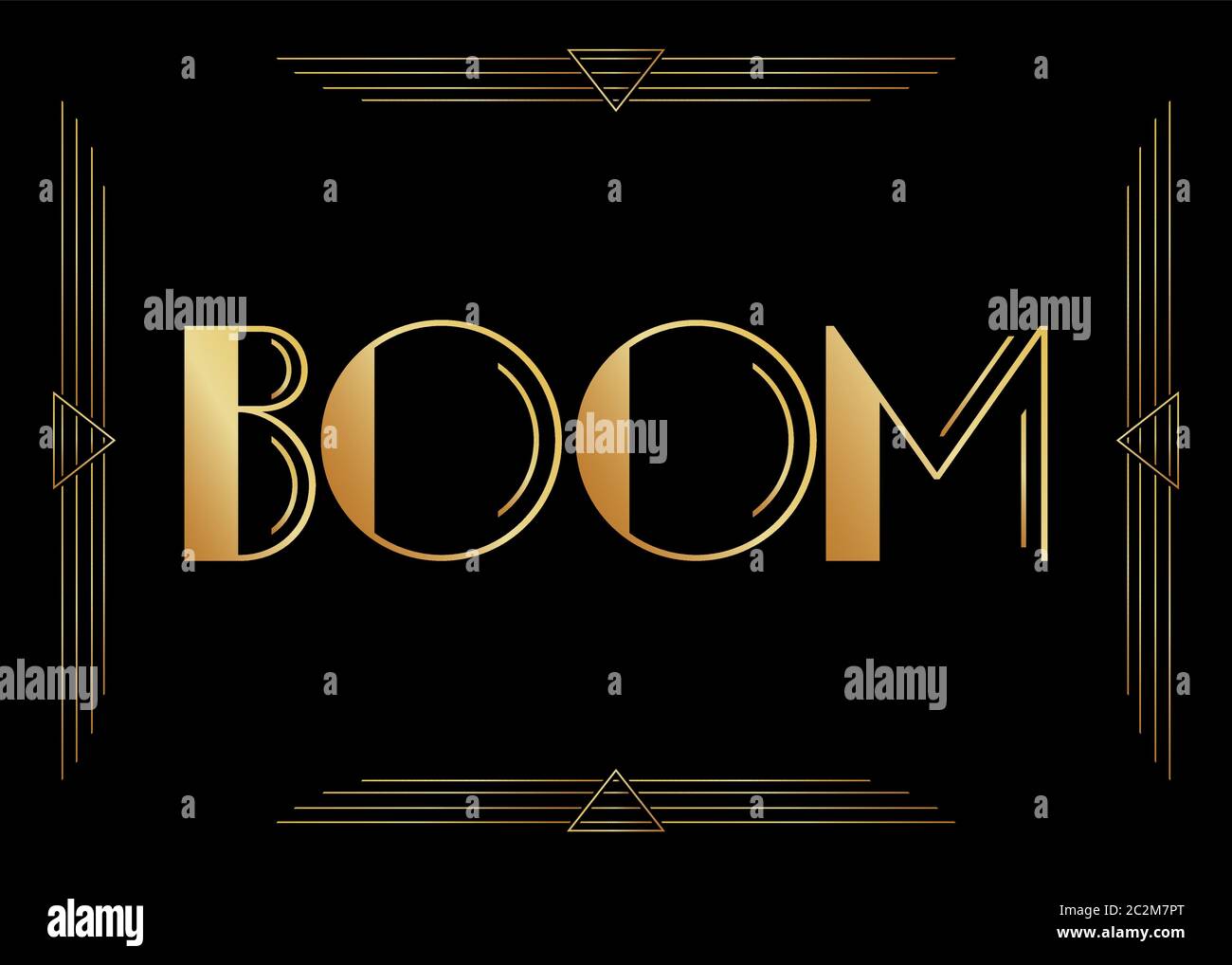 Art Deco Boom expression word text. Decorative greeting card, sign with ...