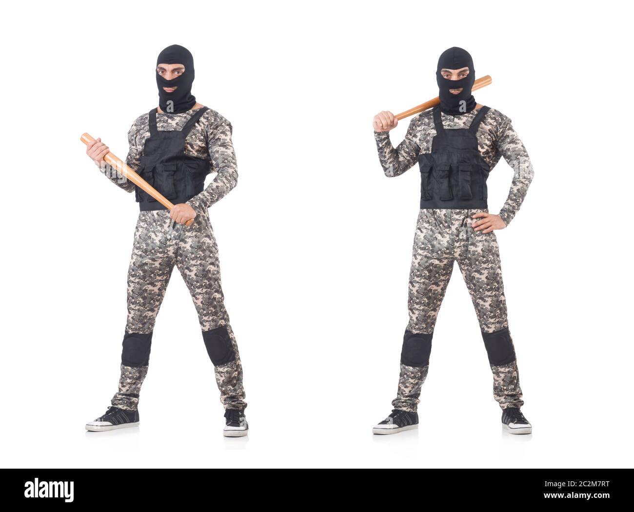 The soldier with baseball bat isolated on white Stock Photo - Alamy