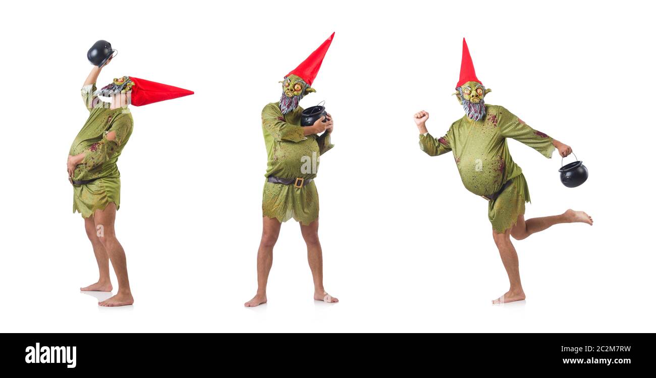 The scary monster with pot of meals isolated on white Stock Photo - Alamy