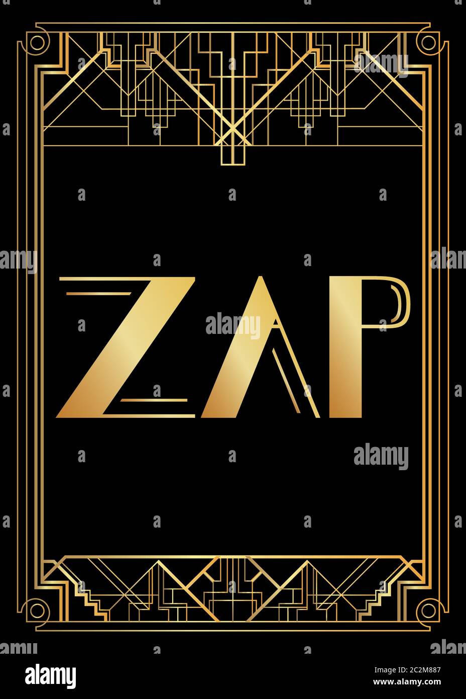 Art Deco Zap expression word text. Decorative greeting card, sign with ...