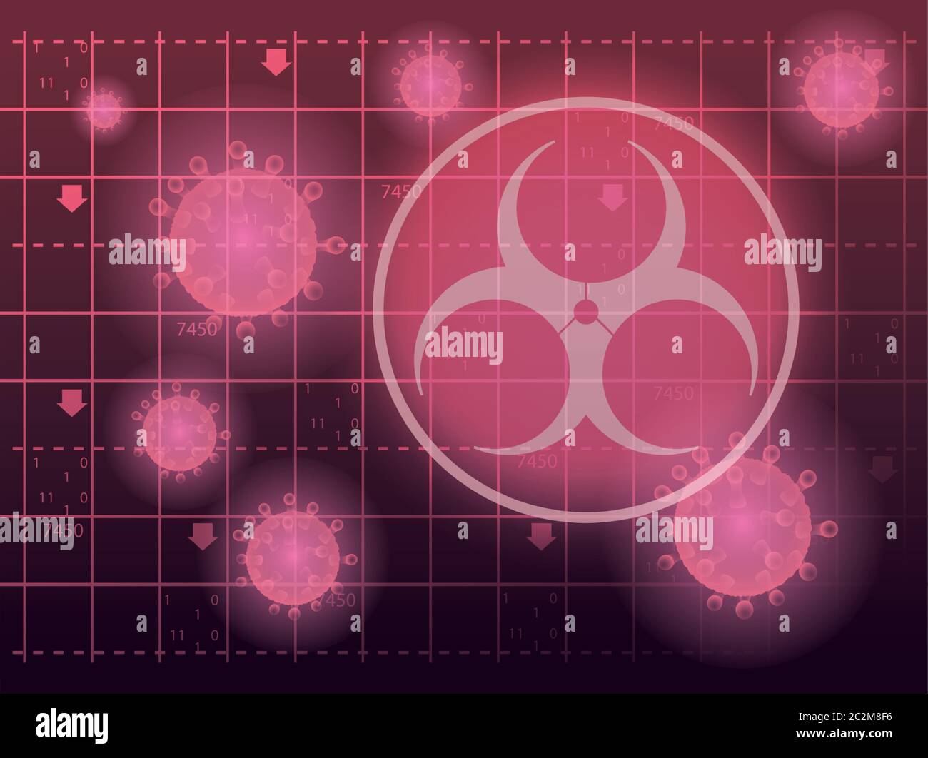 covid19 particles and biohazard caution signal futuristic lights vector ...