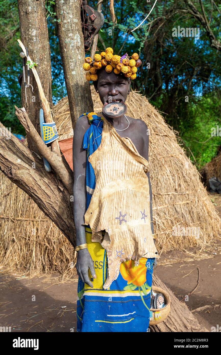 most dangerous African Mursi people tribe, Ethiopia, Africa Stock Photo ...