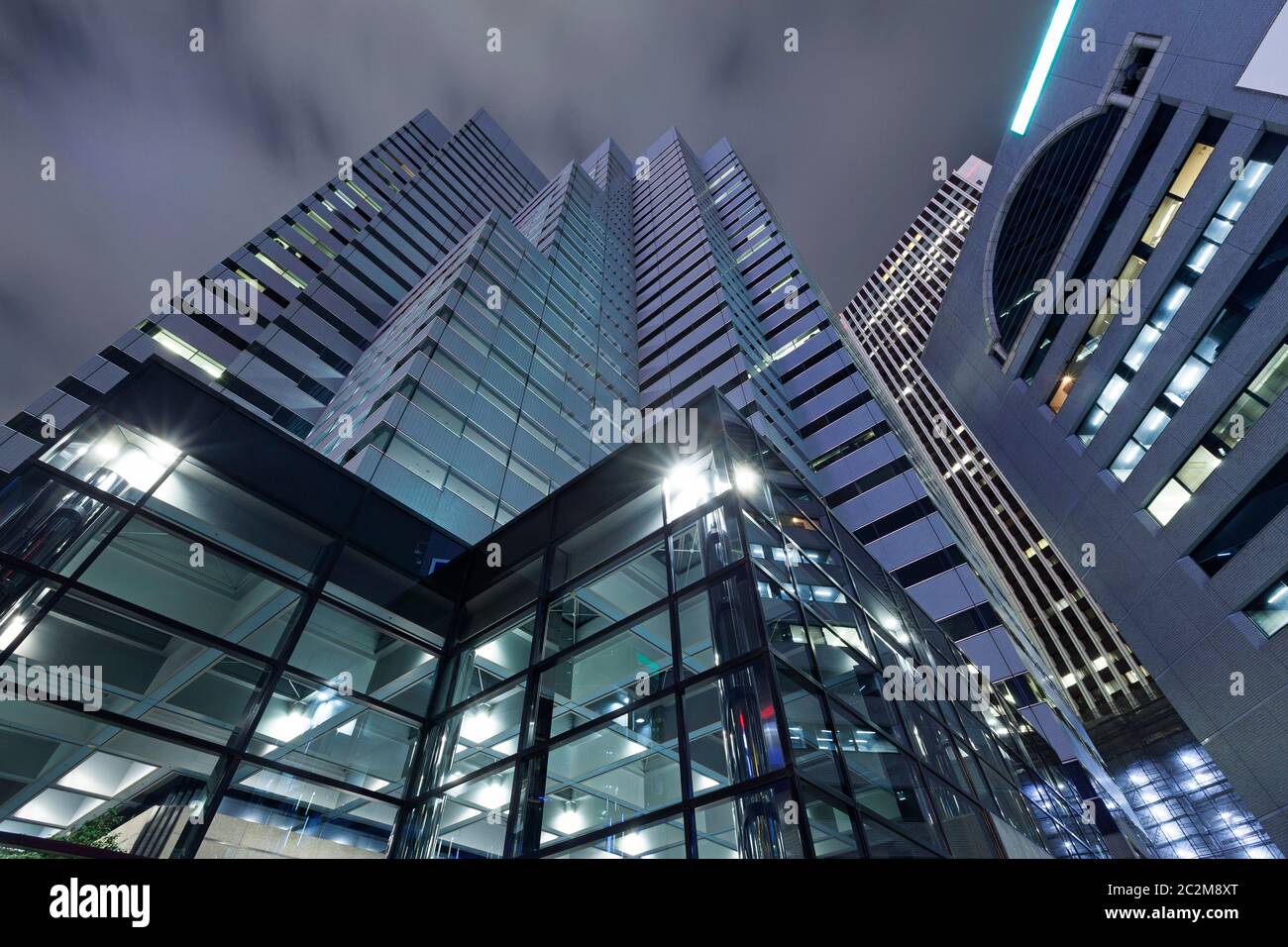Modern architecture. Night view on modern steel and glass skyscrapers ...
