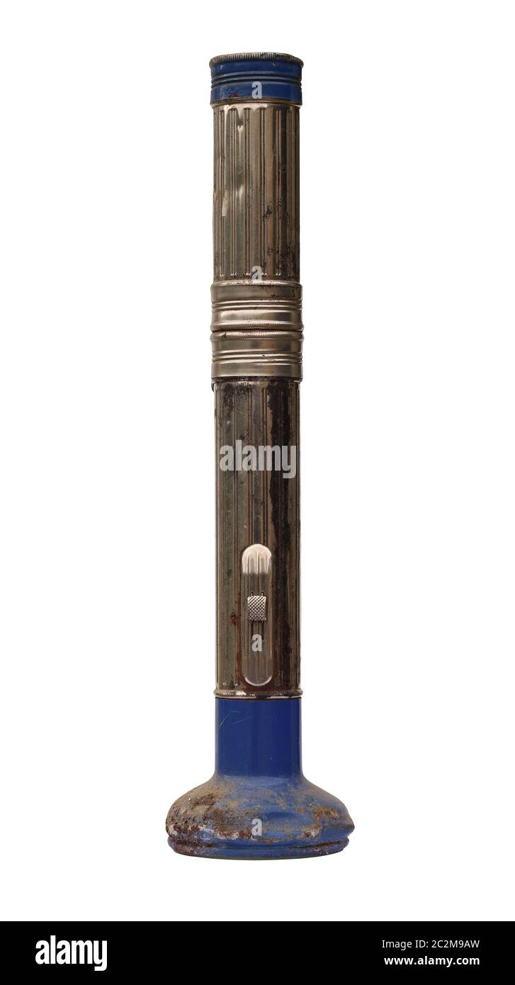 Old used electric torch on white background Stock Photo - Alamy