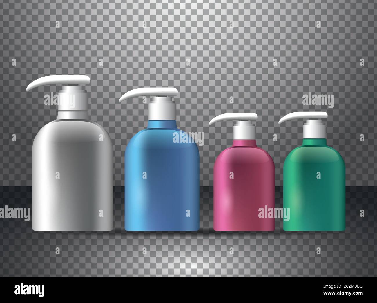 set of plastic bottles products with push dispenser vector illustration ...