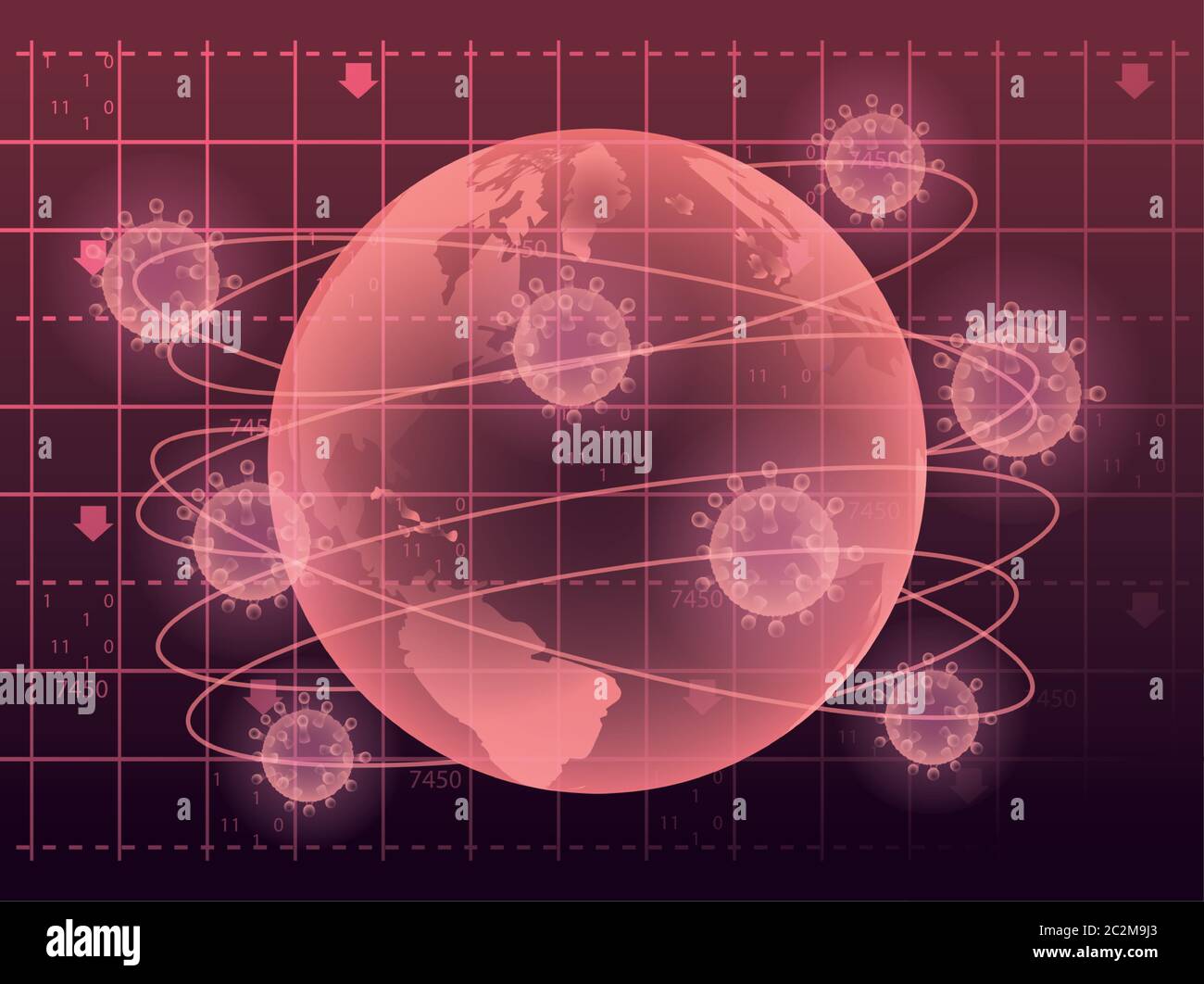 covid19 particles and earth planet futuristic lights vector ...