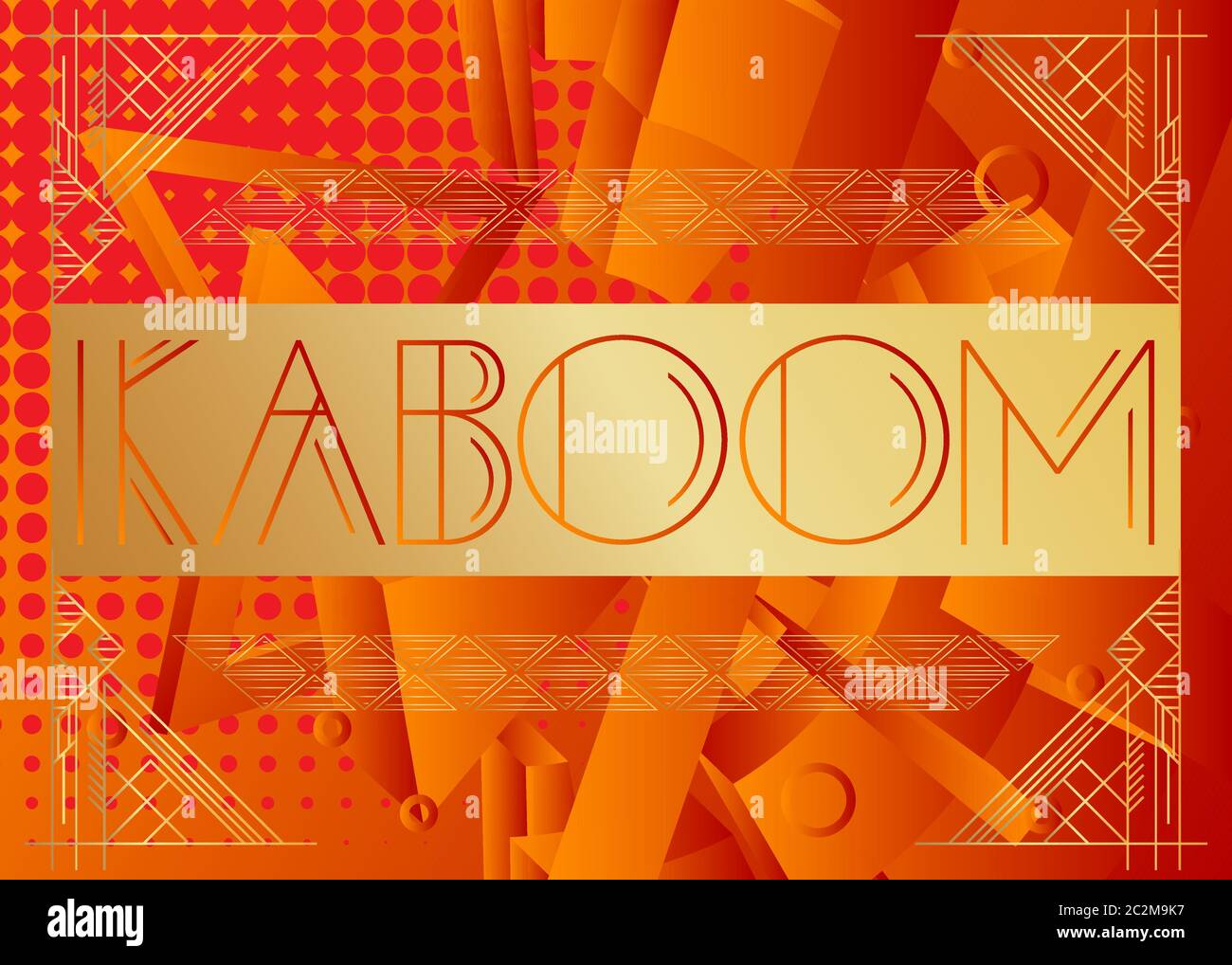 Art Deco KaBoom expression word text. Decorative greeting card, sign ...