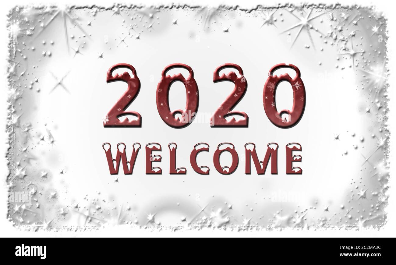 Year 2020 with lettering Welcome on white stars background Stock Photo ...