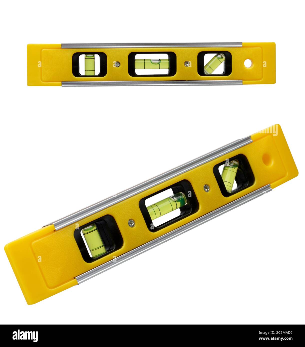 plastic yellow level tool with capsules isolated on white background ...