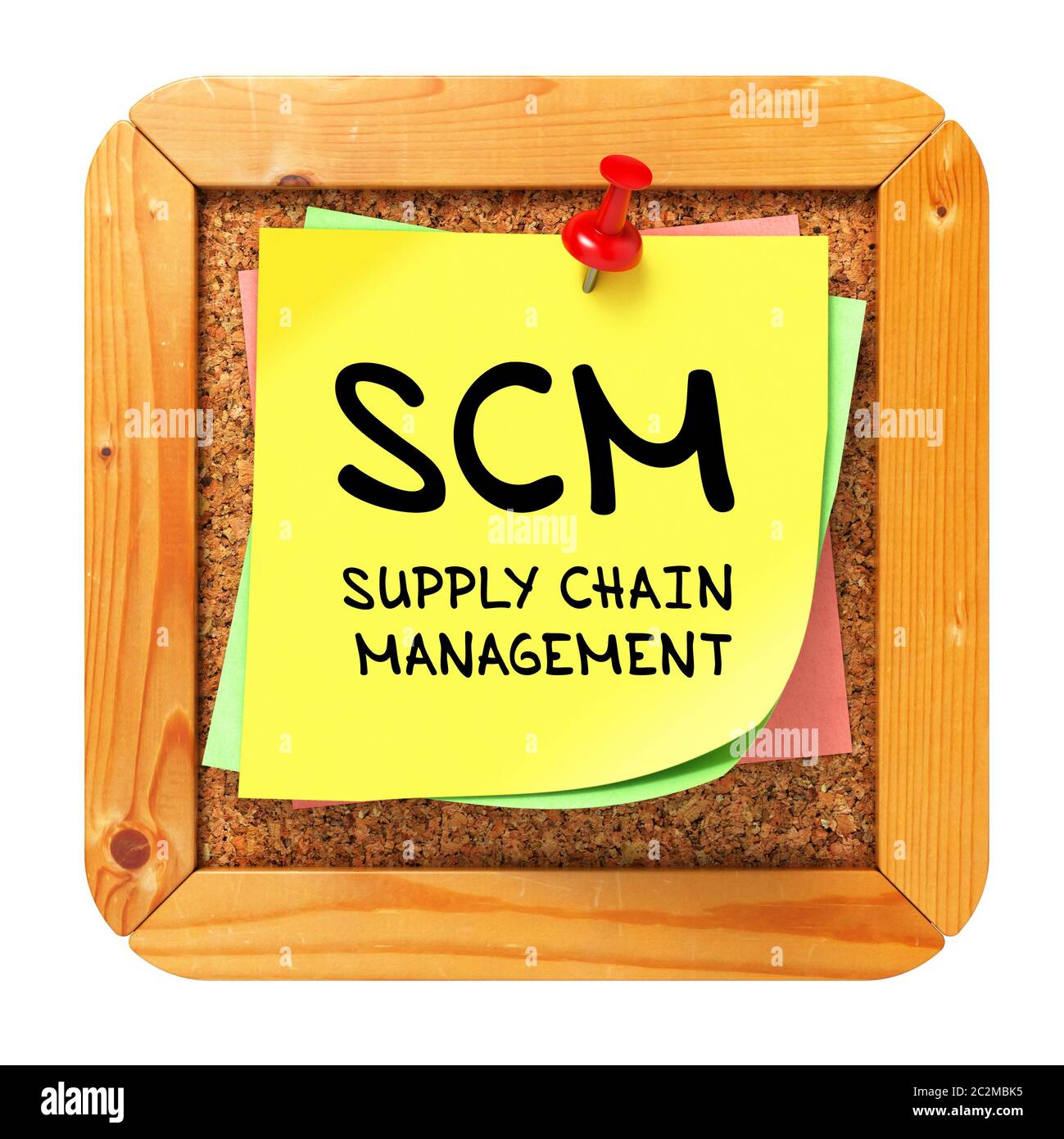 SCM - Supply Chain Management - Written on Yellow Sticker on Cork ...
