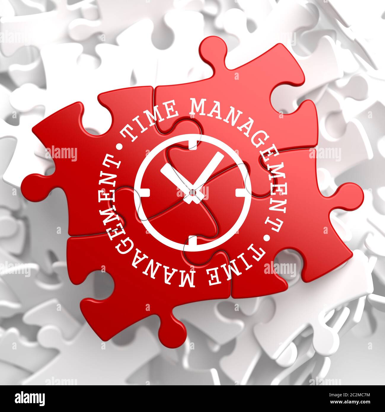 Time Management with Icon of Clock Face Written on Red Puzzle Pieces ...
